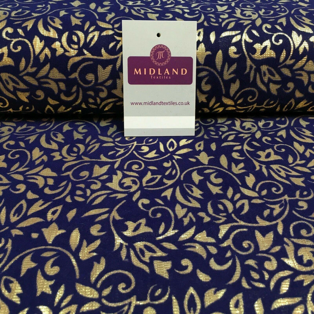 Floral Ornamental Flocking Gold Lame Fabric 110 cm Wide MA1175 Mtex ...